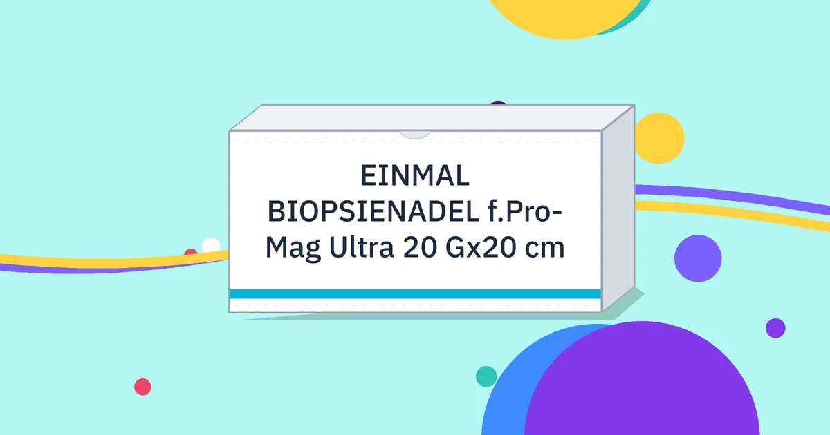 Symbolbild: Packung mit der Aufschrift EINMAL BIOPSIENADEL f.Pro-Mag Ultra 20 Gx20 cm (PZN 18306314) – Verfügbarkeit und Bezug in Apotheken in Frankfurt am Main
