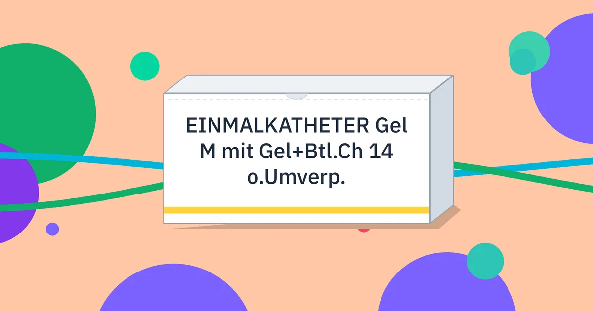 Symbolbild: Packung mit der Aufschrift EINMALKATHETER Gel M mit Gel+Btl.Ch 14 o.Umverp. (PZN 06877879) – Verfügbarkeit und Bezug in Apotheken in Frankfurt am Main