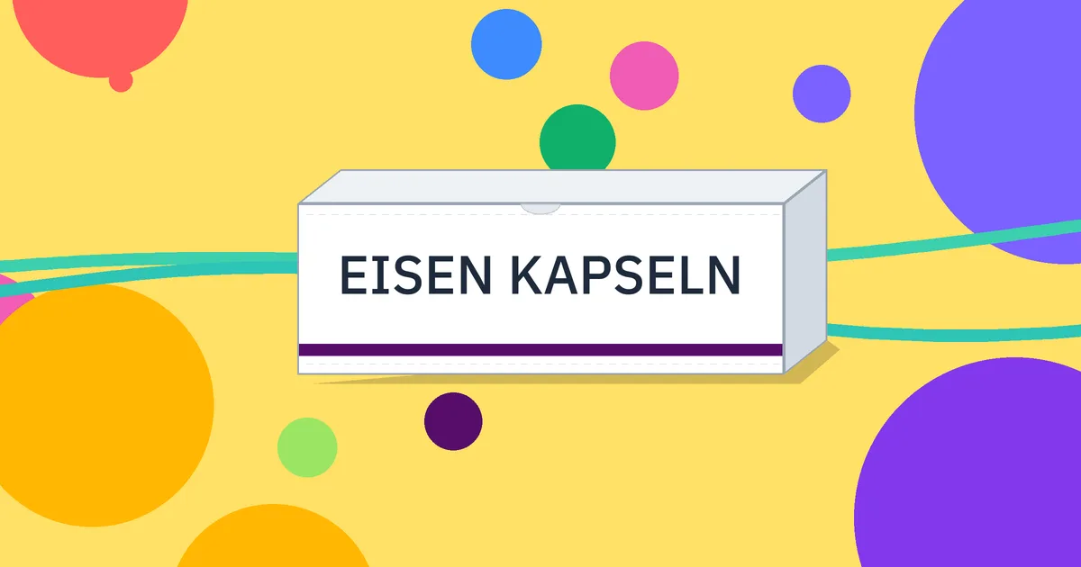 Symbolbild: Packung mit der Aufschrift EISEN KAPSELN (PZN 06803303) – Verfügbarkeit und Bezug in Apotheken in Frankfurt am Main