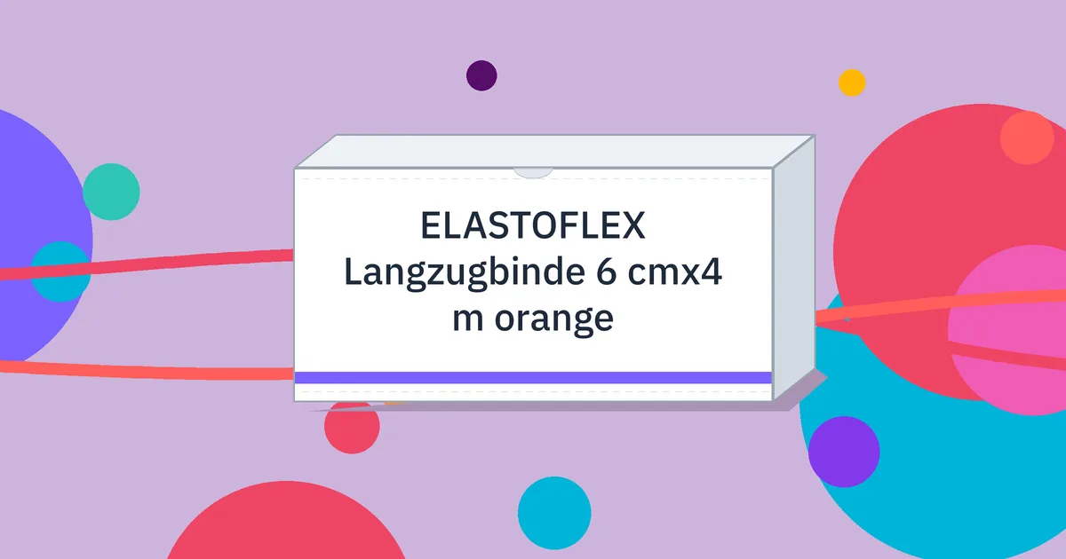 Symbolbild: Packung mit der Aufschrift ELASTOFLEX Langzugbinde 6 cmx4 m orange (PZN 09484301) – Verfügbarkeit und Bezug in Apotheken in Frankfurt am Main