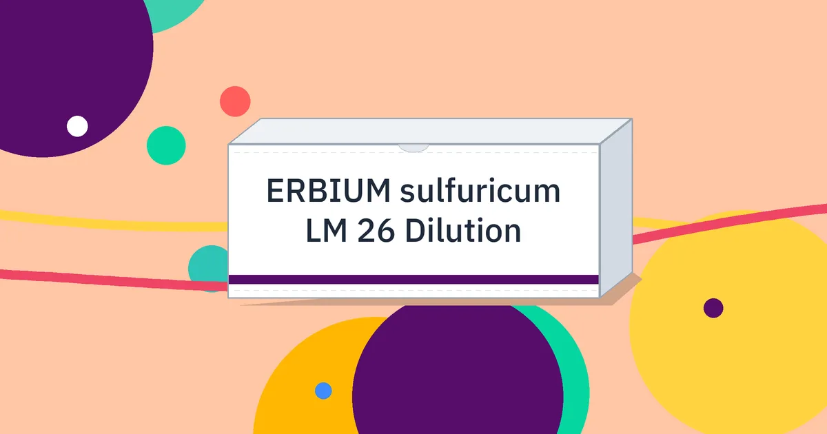 Symbolbild: Packung mit der Aufschrift ERBIUM sulfuricum LM 26 Dilution (PZN 13474047) – Verfügbarkeit und Bezug in Apotheken in Frankfurt am Main
