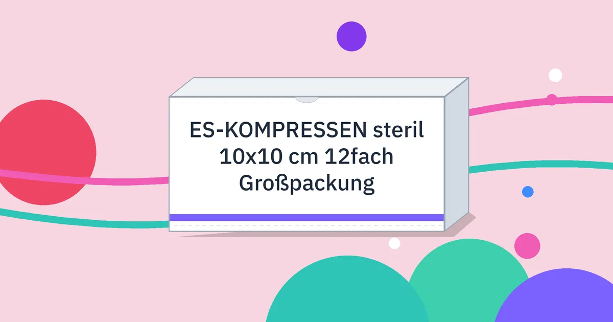 Symbolbild: Packung mit der Aufschrift ES-KOMPRESSEN steril 10x10 cm 12fach Großpackung (PZN 18364240) – Verfügbarkeit und Bezug in Apotheken in Frankfurt am Main