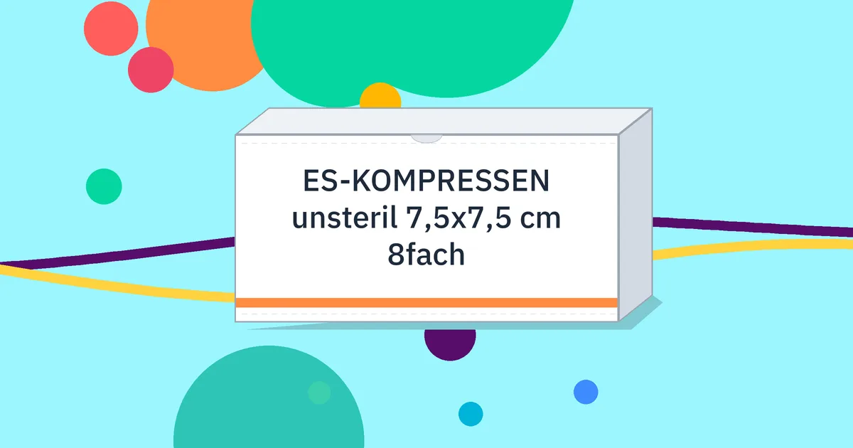 Symbolbild: Packung mit der Aufschrift ES-KOMPRESSEN unsteril 7,5x7,5 cm 8fach (PZN 20510708) – Verfügbarkeit und Bezug in Apotheken in Frankfurt am Main
