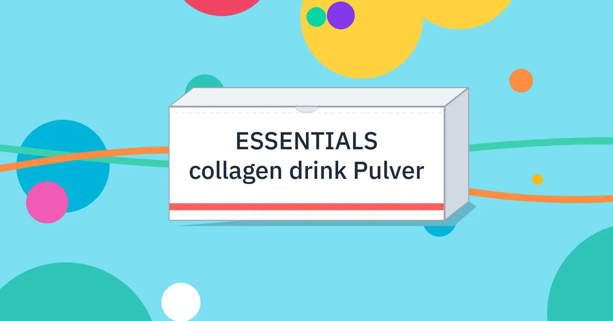 Symbolbild: Packung mit der Aufschrift ESSENTIALS collagen drink Pulver (PZN 20089605) – Verfügbarkeit und Bezug in Apotheken in Frankfurt am Main