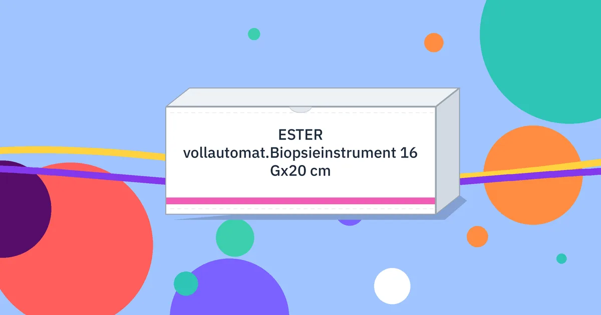 Symbolbild: Packung mit der Aufschrift ESTER vollautomat.Biopsieinstrument 16 Gx20 cm (PZN 20030055) – Verfügbarkeit und Bezug in Apotheken in Frankfurt am Main