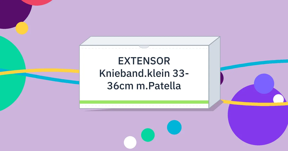 Symbolbild: Packung mit der Aufschrift EXTENSOR Knieband.klein 33-36cm m.Patella (PZN 04496498) – Verfügbarkeit und Bezug in Apotheken in Frankfurt am Main