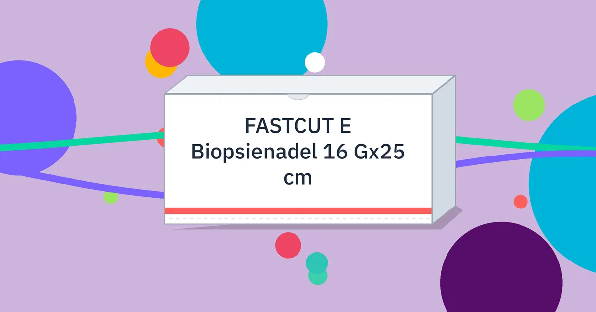 Symbolbild: Packung mit der Aufschrift FASTCUT E Biopsienadel 16 Gx25 cm (PZN 16946653) – Verfügbarkeit und Bezug in Apotheken in Frankfurt am Main