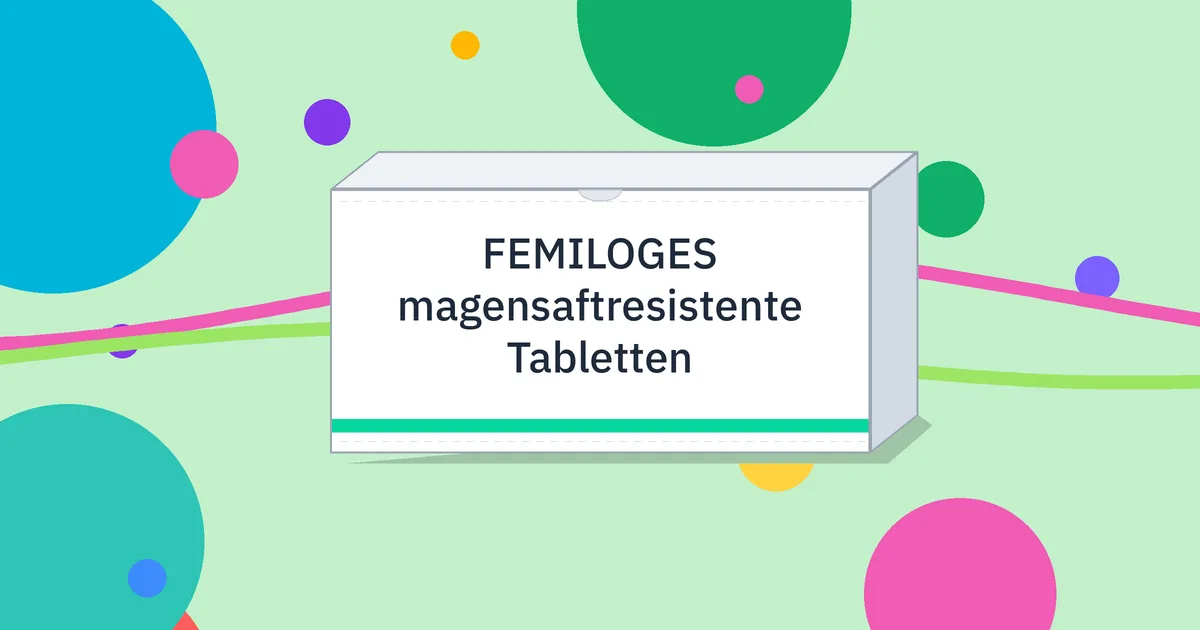 Symbolbild: Packung mit der Aufschrift FEMILOGES magensaftresistente Tabletten (PZN 16815879) – Verfügbarkeit und Bezug in Apotheken in Frankfurt am Main