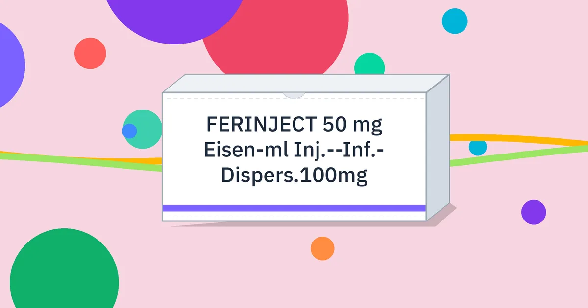 Symbolbild: Packung mit der Aufschrift FERINJECT 50 mg Eisen-ml Inj.--Inf.-Dispers.100mg (PZN 19473356) – Verfügbarkeit und Bezug in Apotheken in Frankfurt am Main
