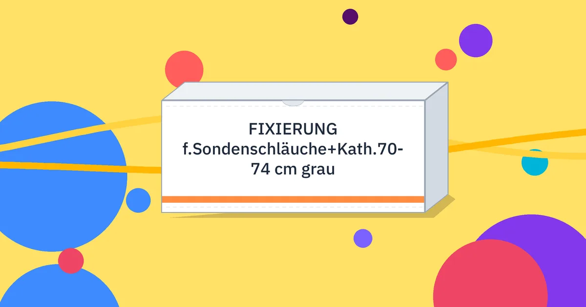 Symbolbild: Packung mit der Aufschrift FIXIERUNG f.Sondenschläuche+Kath.70-74 cm grau (PZN 20653164) – Verfügbarkeit und Bezug in Apotheken in Frankfurt am Main