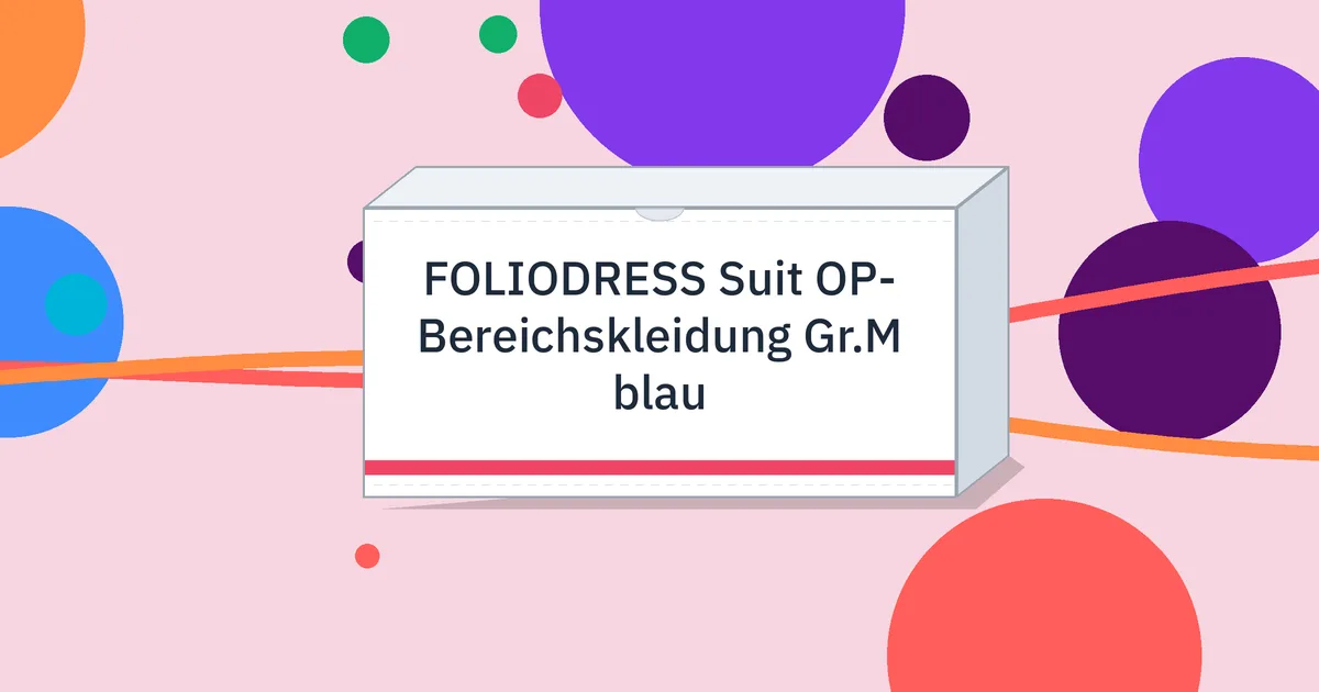 Symbolbild: Packung mit der Aufschrift FOLIODRESS Suit OP-Bereichskleidung Gr.M blau (PZN 00074263) – Verfügbarkeit und Bezug in Apotheken in Frankfurt am Main