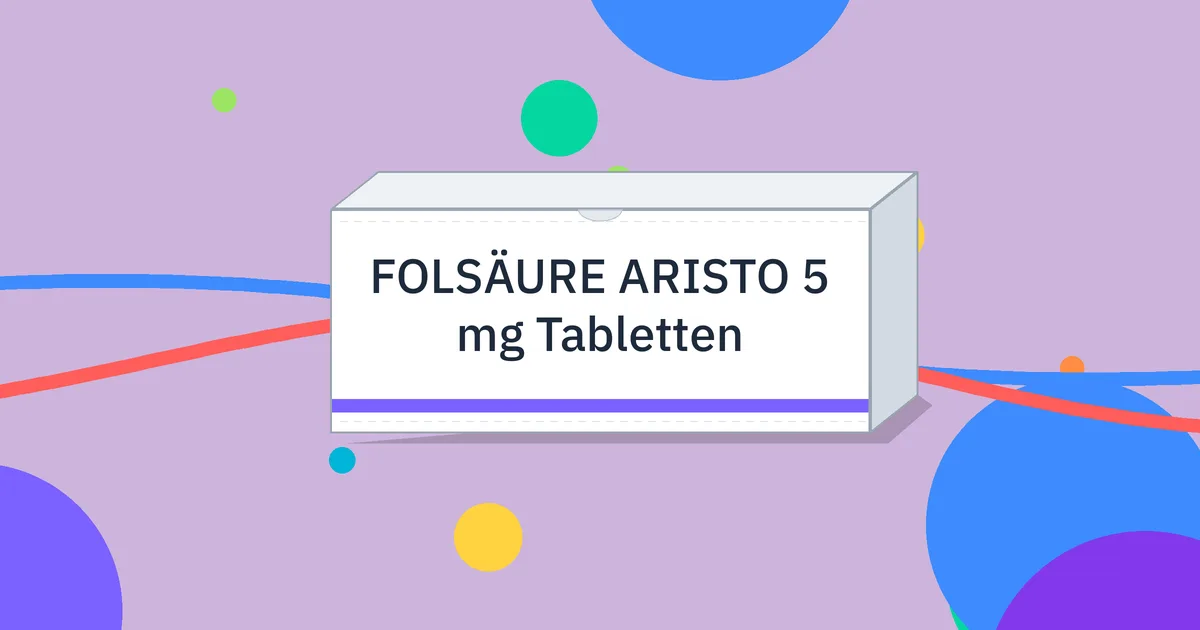 Symbolbild: Packung mit der Aufschrift FOLSÄURE ARISTO 5 mg Tabletten (PZN 17896868) – Verfügbarkeit und Bezug in Apotheken in Frankfurt am Main