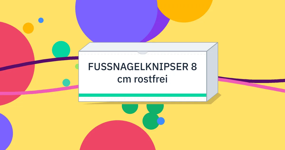 Symbolbild: Packung mit der Aufschrift FUSSNAGELKNIPSER 8 cm rostfrei (PZN 18389990) – Verfügbarkeit und Bezug in Apotheken in Frankfurt am Main
