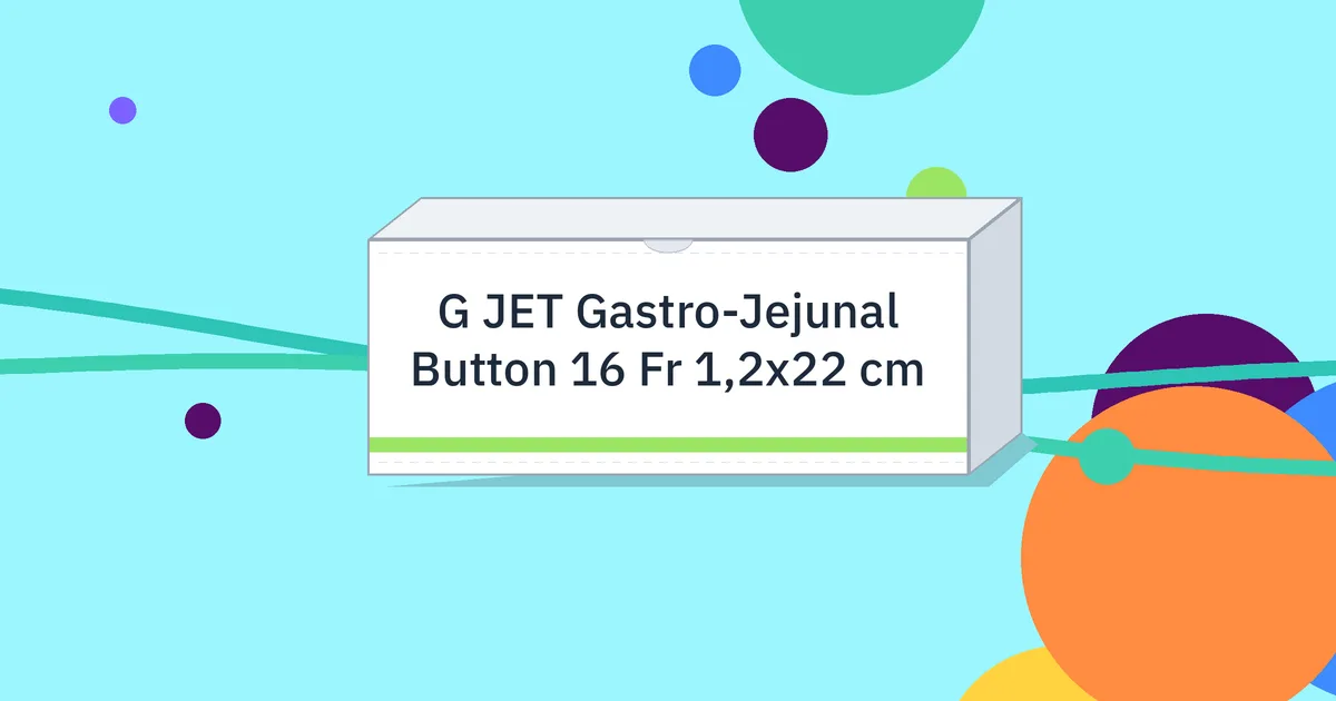 Symbolbild: Packung mit der Aufschrift G JET Gastro-Jejunal Button 16 Fr 1,2x22 cm (PZN 14346759) – Verfügbarkeit und Bezug in Apotheken in Frankfurt am Main