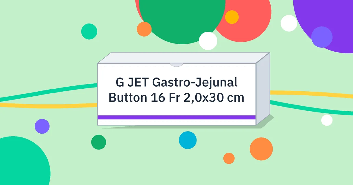 Symbolbild: Packung mit der Aufschrift G JET Gastro-Jejunal Button 16 Fr 2,0x30 cm (PZN 14343092) – Verfügbarkeit und Bezug in Apotheken in Frankfurt am Main