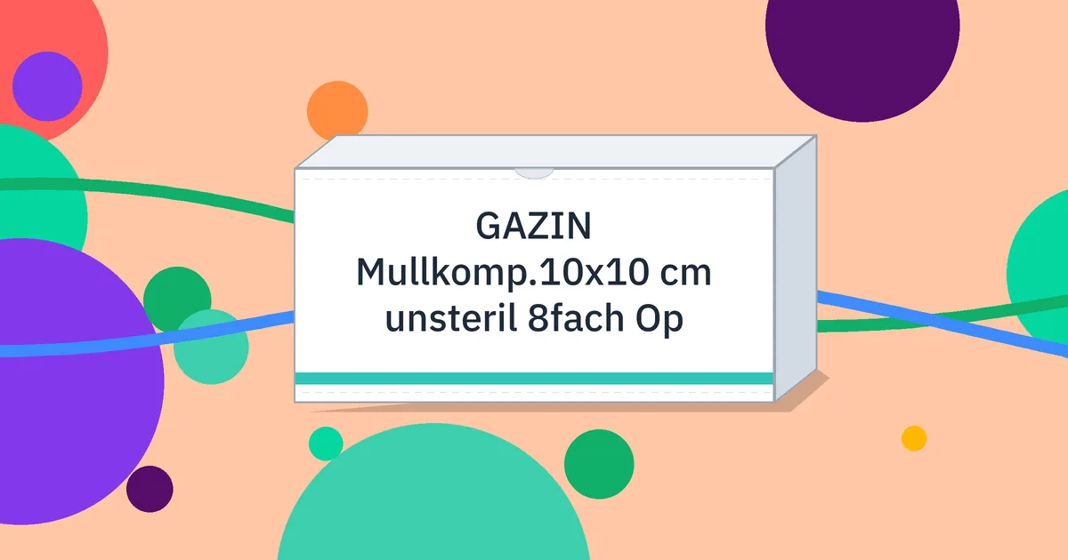 Symbolbild: Packung mit der Aufschrift GAZIN Mullkomp.10x10 cm unsteril 8fach Op (PZN 18363217) – Verfügbarkeit und Bezug in Apotheken in Frankfurt am Main