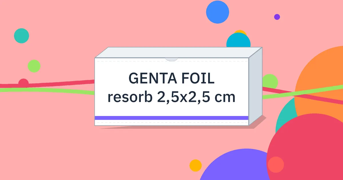 Symbolbild: Packung mit der Aufschrift GENTA FOIL resorb 2,5x2,5 cm (PZN 01162124) – Verfügbarkeit und Bezug in Apotheken in Frankfurt am Main