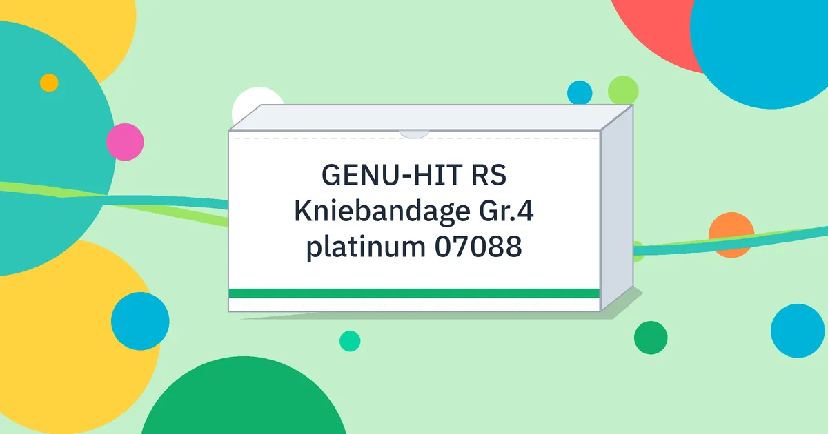 Symbolbild: Packung mit der Aufschrift GENU-HIT RS Kniebandage Gr.4 platinum 07088 (PZN 08437593) – Verfügbarkeit und Bezug in Apotheken in Frankfurt am Main