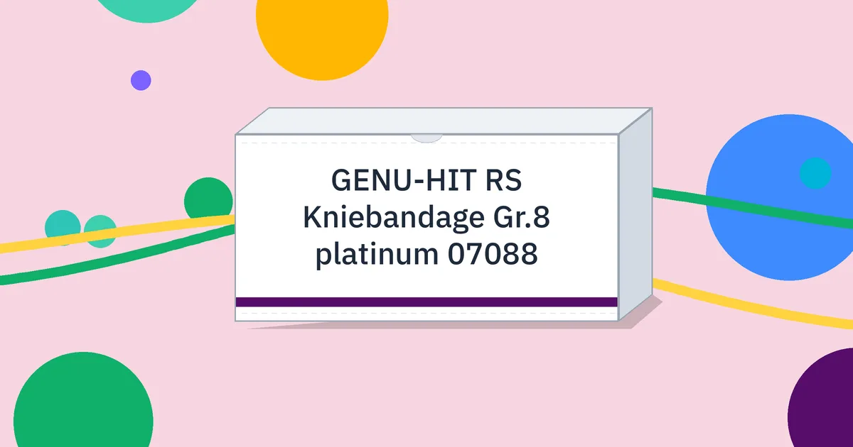 Symbolbild: Packung mit der Aufschrift GENU-HIT RS Kniebandage Gr.8 platinum 07088 (PZN 08437707) – Verfügbarkeit und Bezug in Apotheken in Frankfurt am Main