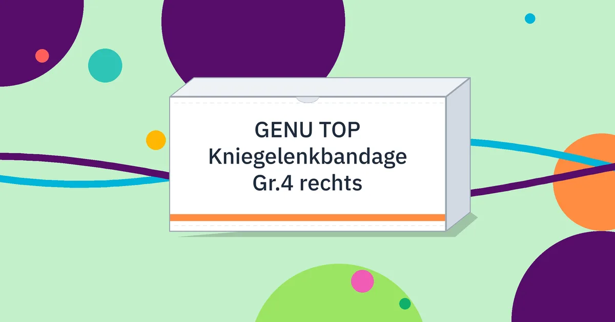 Symbolbild: Packung mit der Aufschrift GENU TOP Kniegelenkbandage Gr.4 rechts (PZN 05046024) – Verfügbarkeit und Bezug in Apotheken in Frankfurt am Main