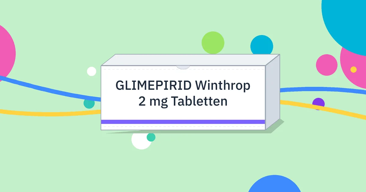 Symbolbild: Packung mit der Aufschrift GLIMEPIRID Winthrop 2 mg Tabletten (PZN 07547782) – Verfügbarkeit und Bezug in Apotheken in Frankfurt am Main