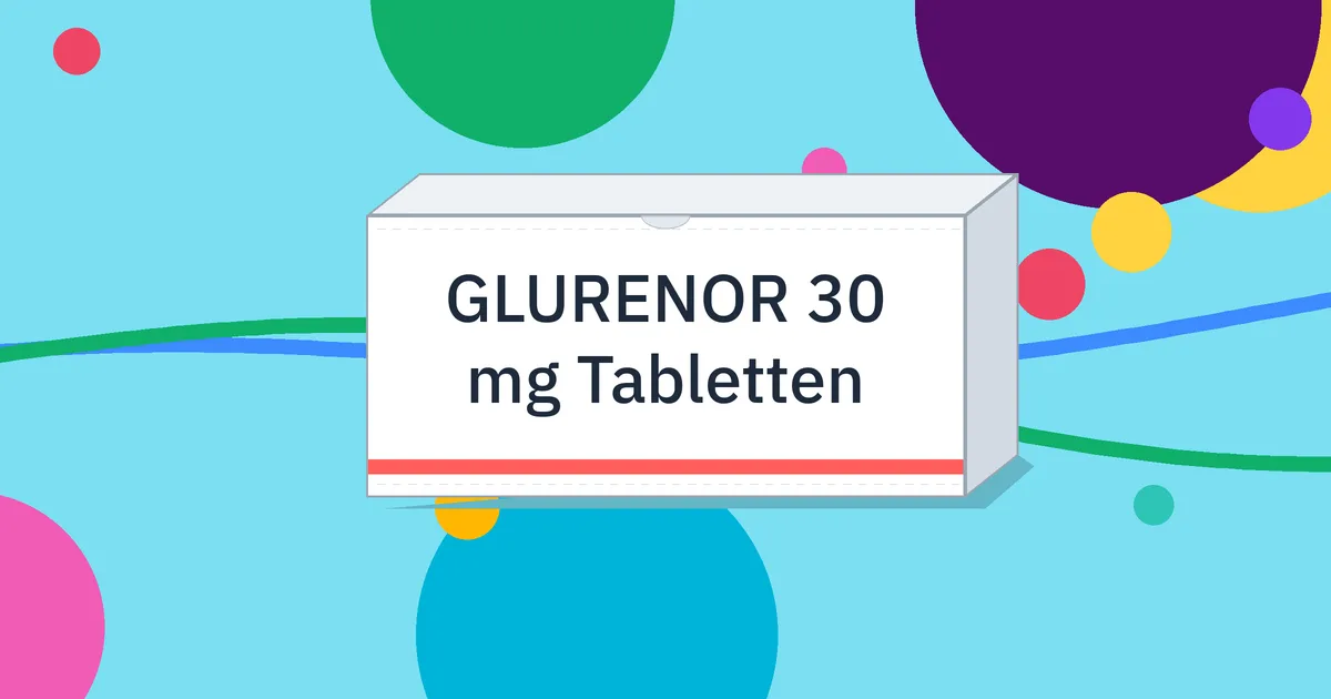 Symbolbild: Packung mit der Aufschrift GLURENOR 30 mg Tabletten (PZN 11166465) – Verfügbarkeit und Bezug in Apotheken in Frankfurt am Main