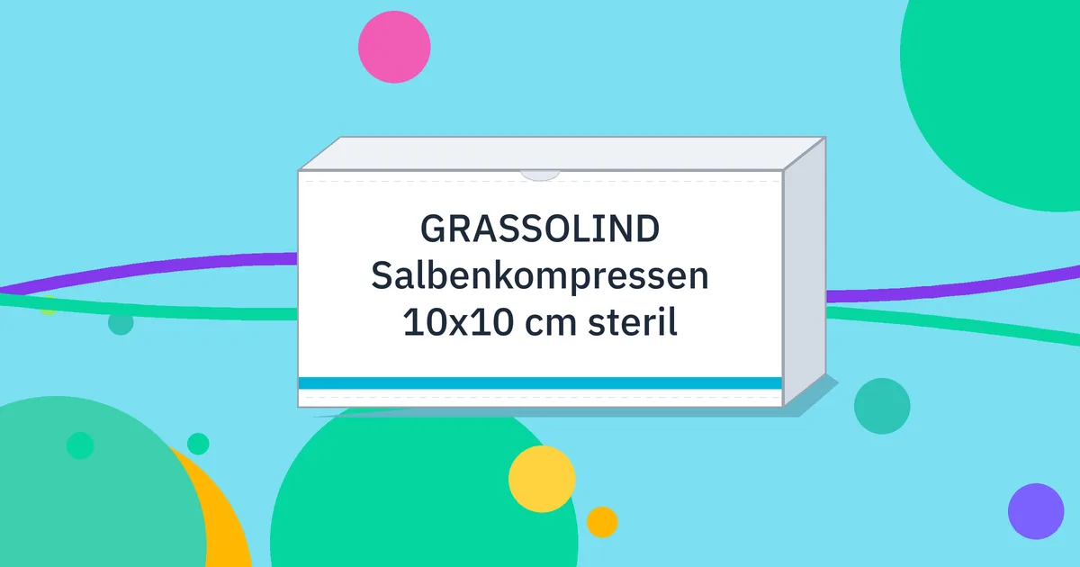 Symbolbild: Packung mit der Aufschrift GRASSOLIND Salbenkompressen 10x10 cm steril (PZN 16516303) – Verfügbarkeit und Bezug in Apotheken in Frankfurt am Main