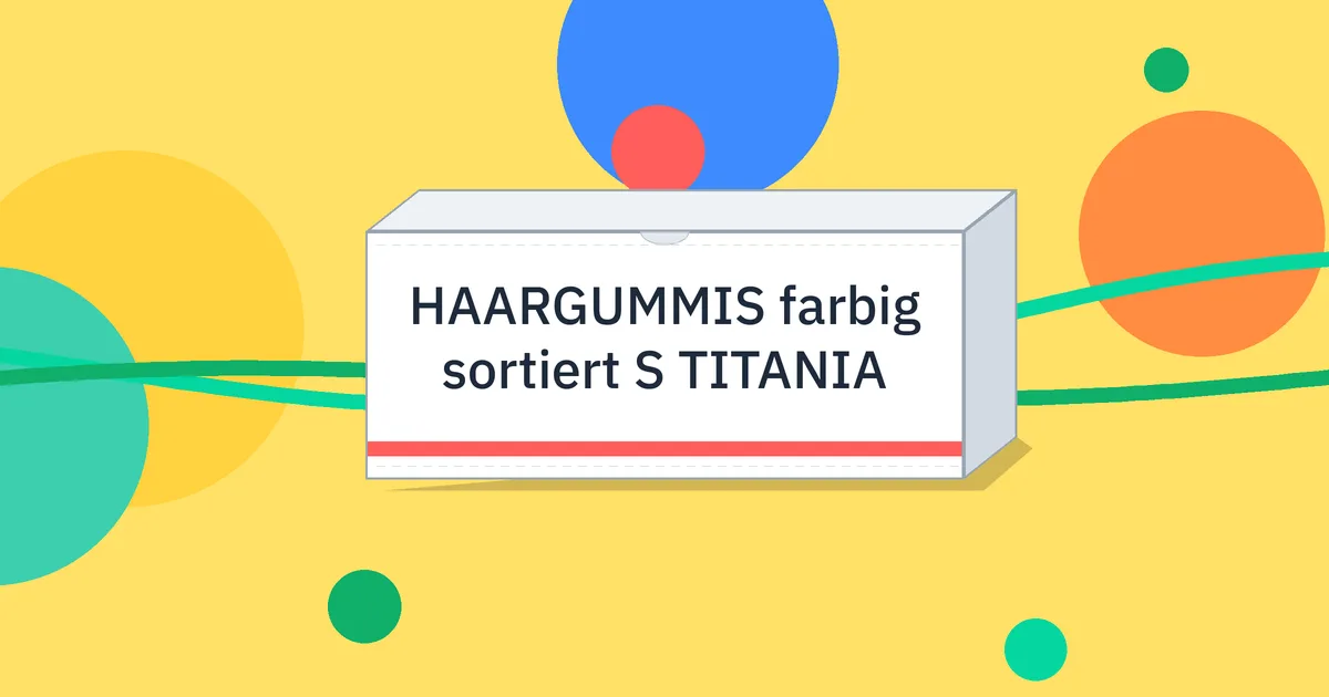 Symbolbild: Packung mit der Aufschrift HAARGUMMIS farbig sortiert S TITANIA (PZN 09884182) – Verfügbarkeit und Bezug in Apotheken in Frankfurt am Main