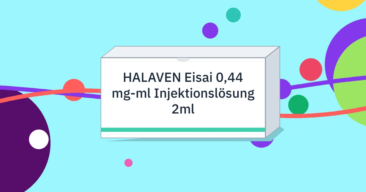 Symbolbild: Packung mit der Aufschrift HALAVEN Eisai 0,44 mg-ml Injektionslösung 2ml (PZN 08443122) – Verfügbarkeit und Bezug in Apotheken in Frankfurt am Main