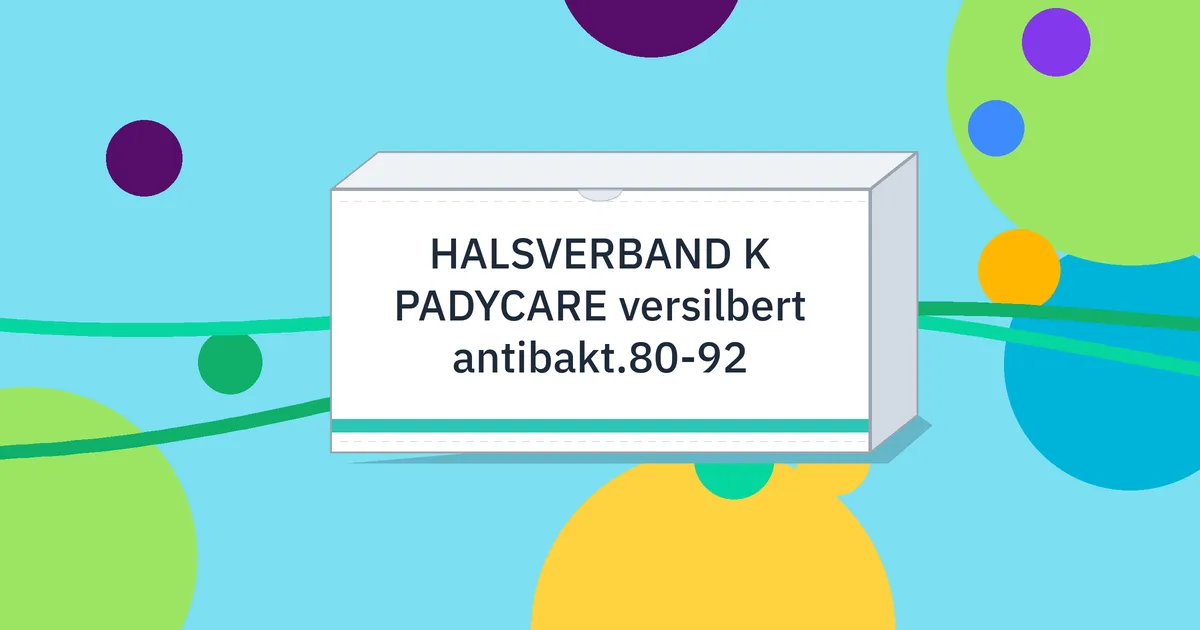 Symbolbild: Packung mit der Aufschrift HALSVERBAND K PADYCARE versilbert antibakt.80-92 (PZN 10940224) – Verfügbarkeit und Bezug in Apotheken in Frankfurt am Main