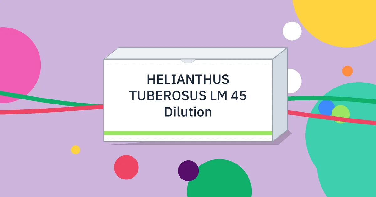 Symbolbild: Packung mit der Aufschrift HELIANTHUS TUBEROSUS LM 45 Dilution (PZN 13551871) – Verfügbarkeit und Bezug in Apotheken in Frankfurt am Main