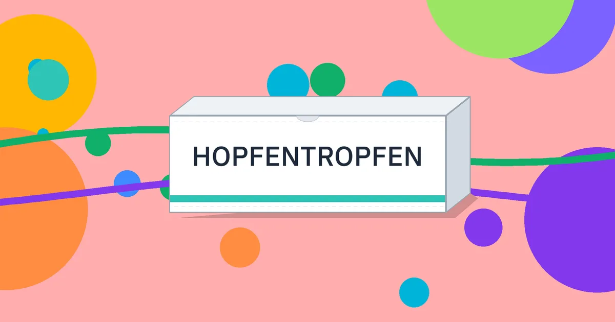 Symbolbild: Packung mit der Aufschrift HOPFENTROPFEN (PZN 11052655) – Verfügbarkeit und Bezug in Apotheken in Frankfurt am Main