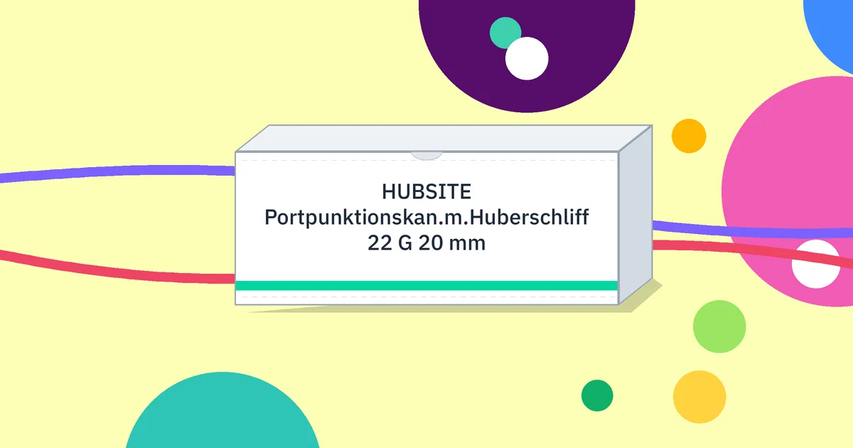 Symbolbild: Packung mit der Aufschrift HUBSITE Portpunktionskan.m.Huberschliff 22 G 20 mm (PZN 07369518) – Verfügbarkeit und Bezug in Apotheken in Frankfurt am Main