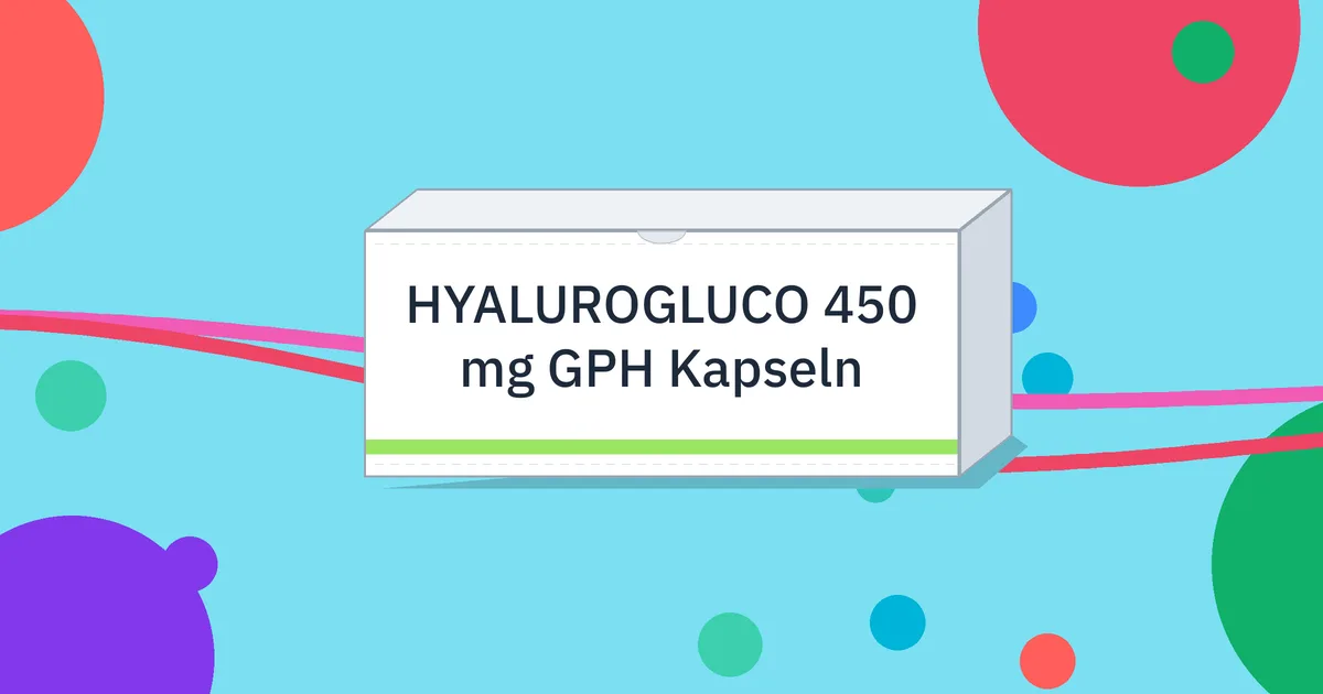 Symbolbild: Packung mit der Aufschrift HYALUROGLUCO 450 mg GPH Kapseln (PZN 01160504) – Verfügbarkeit und Bezug in Apotheken in Frankfurt am Main