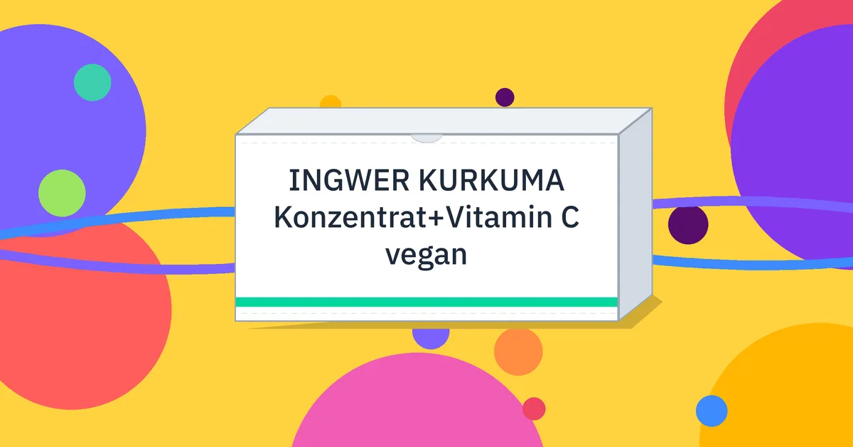 Symbolbild: Packung mit der Aufschrift INGWER KURKUMA Konzentrat+Vitamin C vegan (PZN 18910145) – Verfügbarkeit und Bezug in Apotheken in Frankfurt am Main