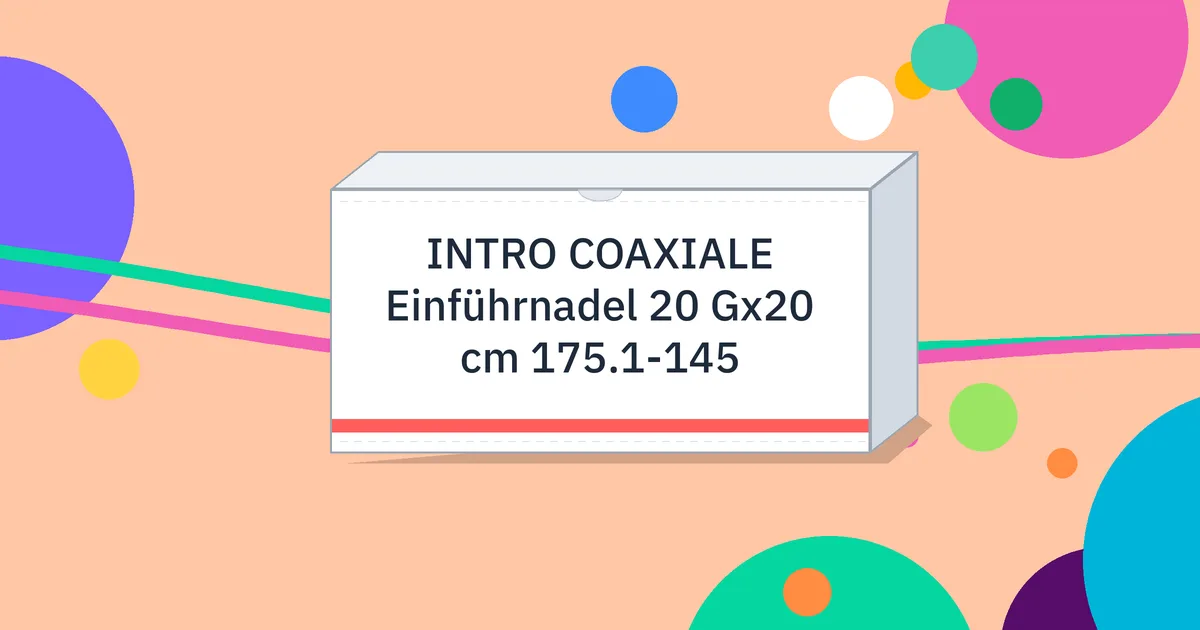 Symbolbild: Packung mit der Aufschrift INTRO COAXIALE Einführnadel 20 Gx20 cm 175.1-145 (PZN 16946630) – Verfügbarkeit und Bezug in Apotheken in Frankfurt am Main