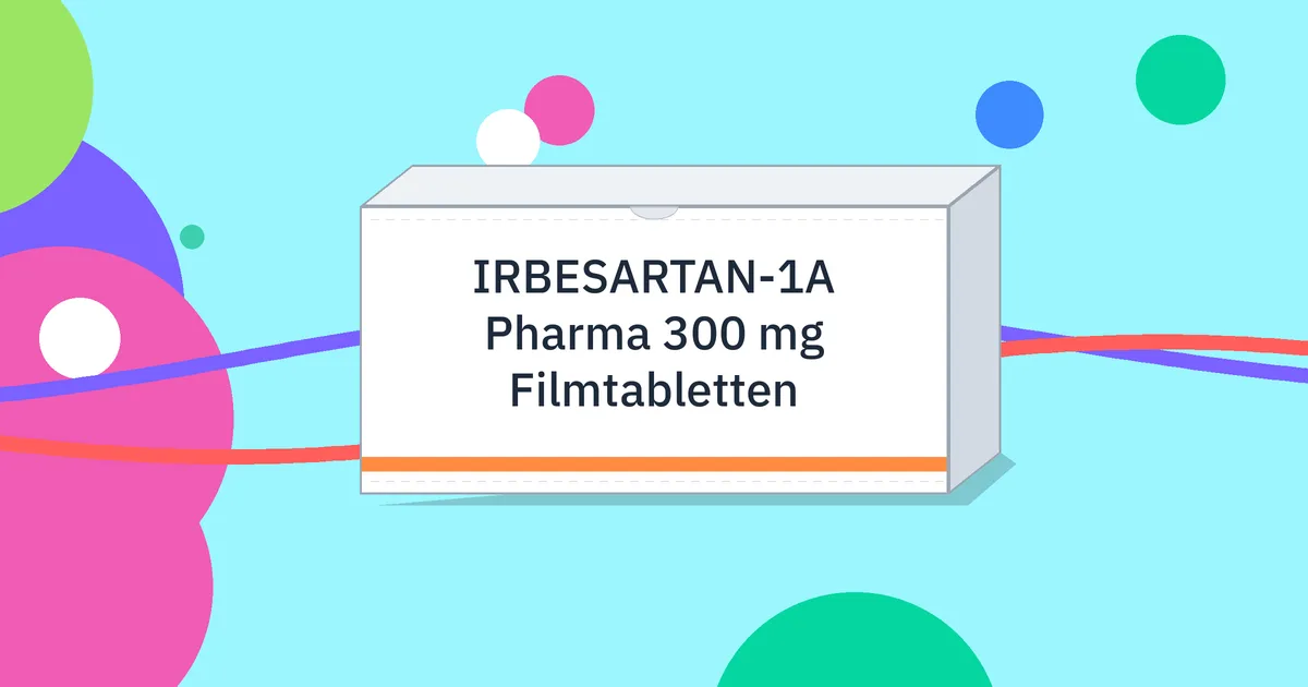 Symbolbild: Packung mit der Aufschrift IRBESARTAN-1A Pharma 300 mg Filmtabletten (PZN 09607258) – Verfügbarkeit und Bezug in Apotheken in Frankfurt am Main