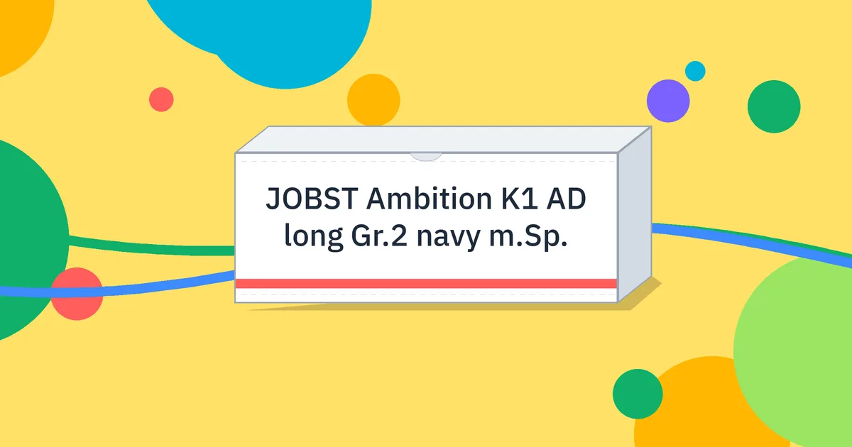 Symbolbild: Packung mit der Aufschrift JOBST Ambition K1 AD long Gr.2 navy m.Sp. (PZN 11019965) – Verfügbarkeit und Bezug in Apotheken in Frankfurt am Main