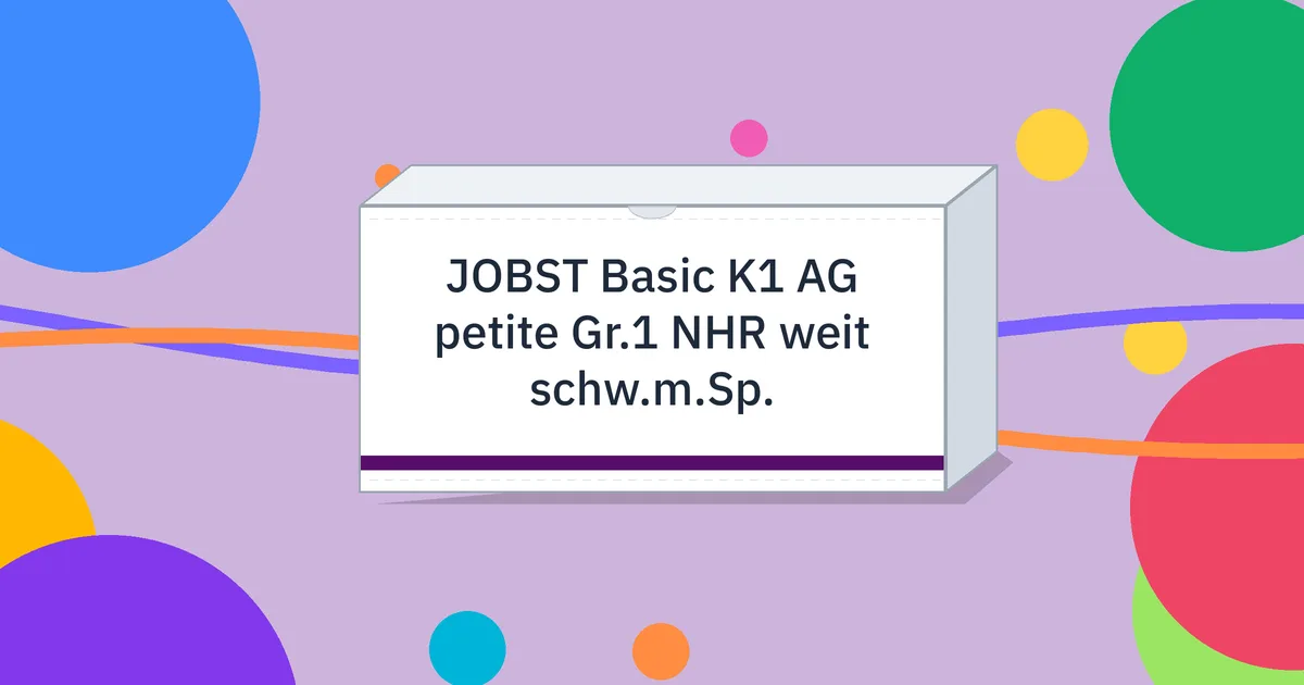 Symbolbild: Packung mit der Aufschrift JOBST Basic K1 AG petite Gr.1 NHR weit schw.m.Sp. (PZN 15309708) – Verfügbarkeit und Bezug in Apotheken in Frankfurt am Main