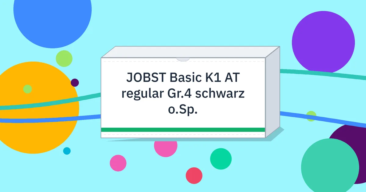 Symbolbild: Packung mit der Aufschrift JOBST Basic K1 AT regular Gr.4 schwarz o.Sp. (PZN 15310410) – Verfügbarkeit und Bezug in Apotheken in Frankfurt am Main