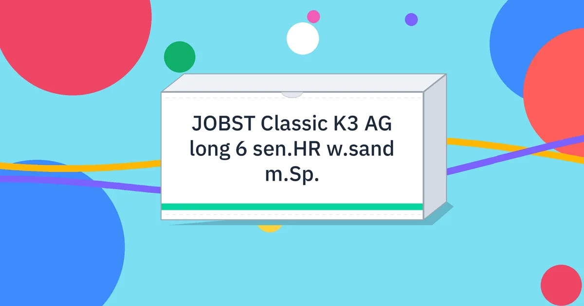 Symbolbild: Packung mit der Aufschrift JOBST Classic K3 AG long 6 sen.HR w.sand m.Sp. (PZN 17958641) – Verfügbarkeit und Bezug in Apotheken in Frankfurt am Main
