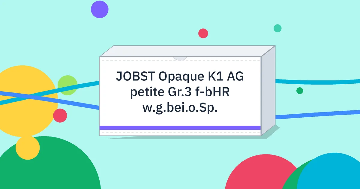 Symbolbild: Packung mit der Aufschrift JOBST Opaque K1 AG petite Gr.3 f-bHR w.g.bei.o.Sp. (PZN 16269069) – Verfügbarkeit und Bezug in Apotheken in Frankfurt am Main