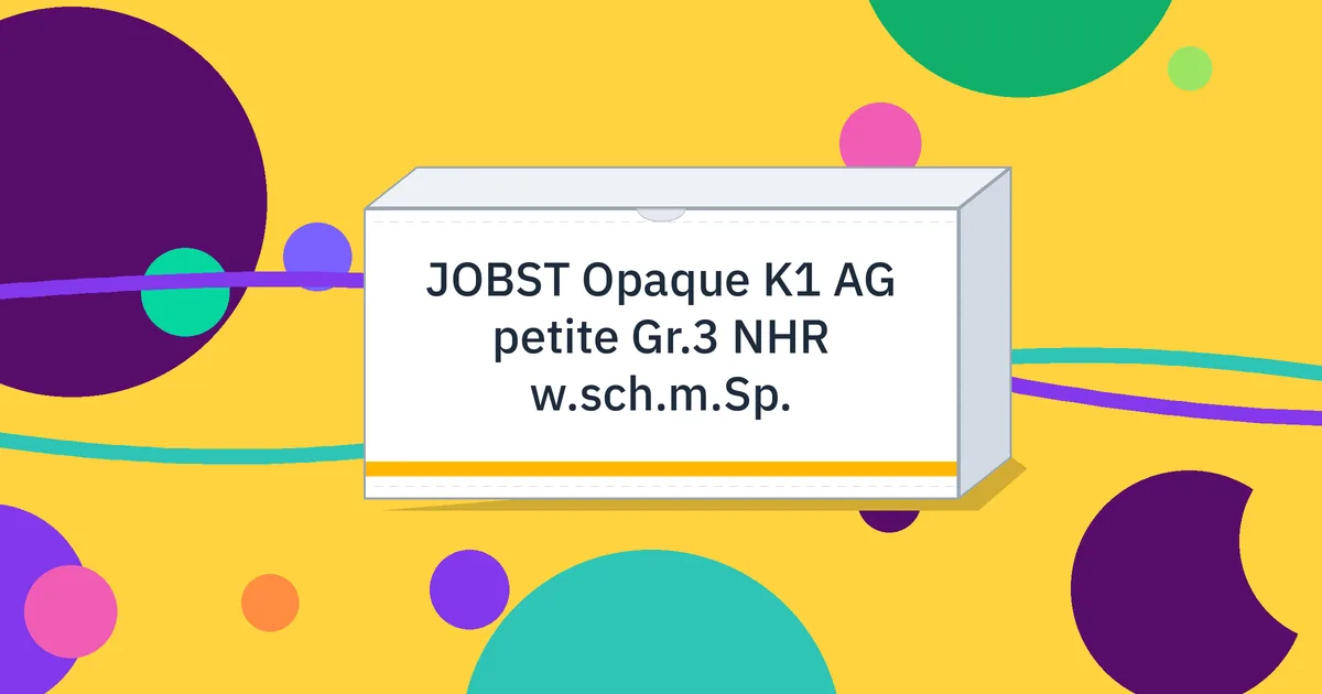 Symbolbild: Packung mit der Aufschrift JOBST Opaque K1 AG petite Gr.3 NHR w.sch.m.Sp. (PZN 13085239) – Verfügbarkeit und Bezug in Apotheken in Frankfurt am Main