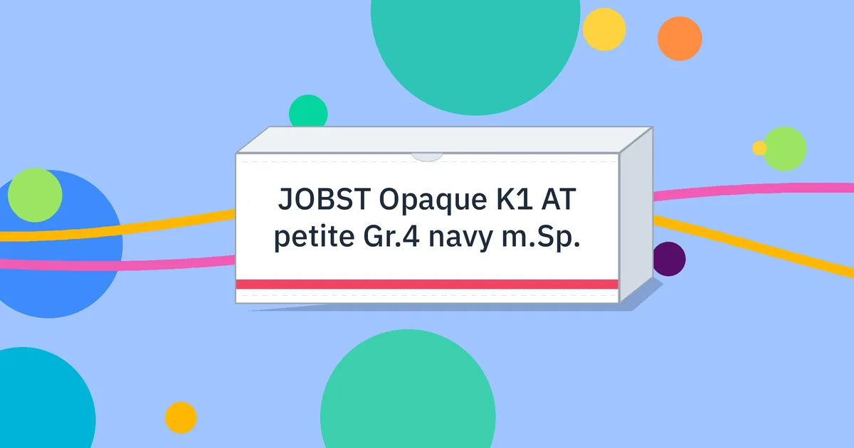 Symbolbild: Packung mit der Aufschrift JOBST Opaque K1 AT petite Gr.4 navy m.Sp. (PZN 13103658) – Verfügbarkeit und Bezug in Apotheken in Frankfurt am Main