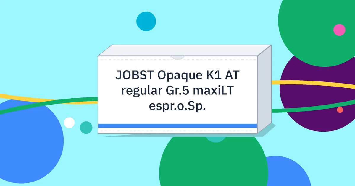 Symbolbild: Packung mit der Aufschrift JOBST Opaque K1 AT regular Gr.5 maxiLT espr.o.Sp. (PZN 16275466) – Verfügbarkeit und Bezug in Apotheken in Frankfurt am Main