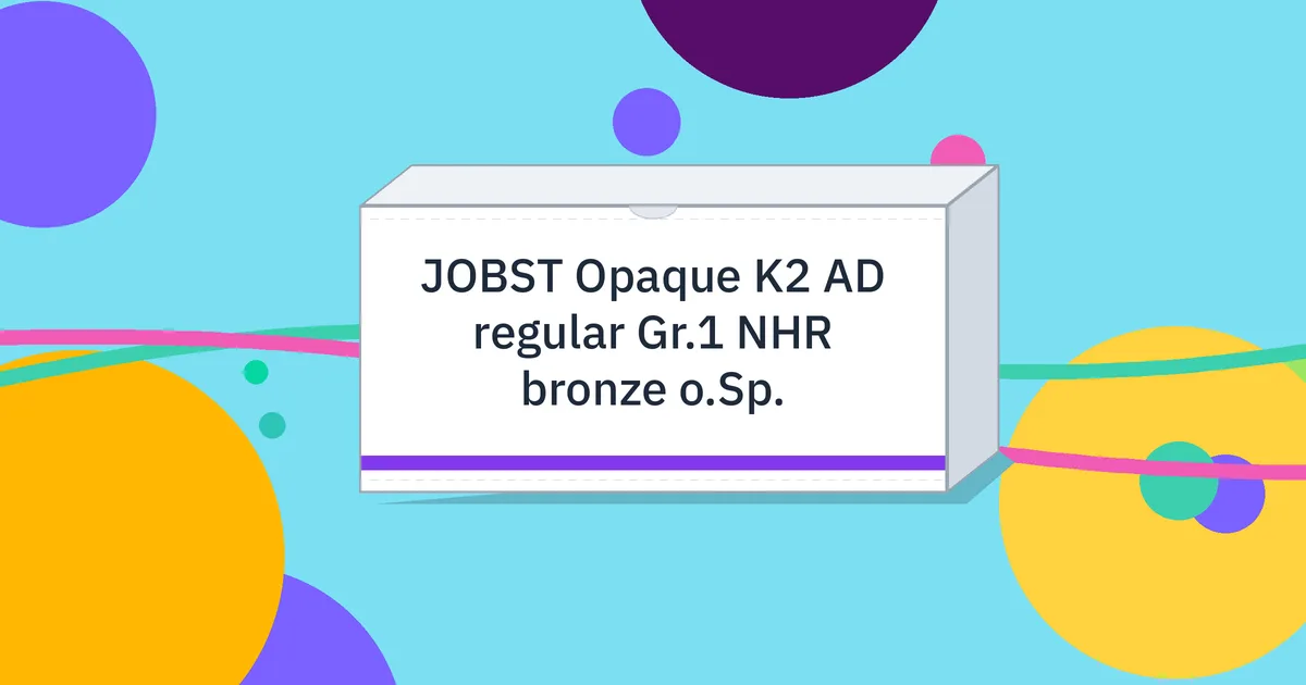 Symbolbild: Packung mit der Aufschrift JOBST Opaque K2 AD regular Gr.1 NHR bronze o.Sp. (PZN 13111215) – Verfügbarkeit und Bezug in Apotheken in Frankfurt am Main