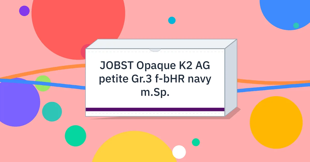 Symbolbild: Packung mit der Aufschrift JOBST Opaque K2 AG petite Gr.3 f-bHR navy m.Sp. (PZN 13160610) – Verfügbarkeit und Bezug in Apotheken in Frankfurt am Main