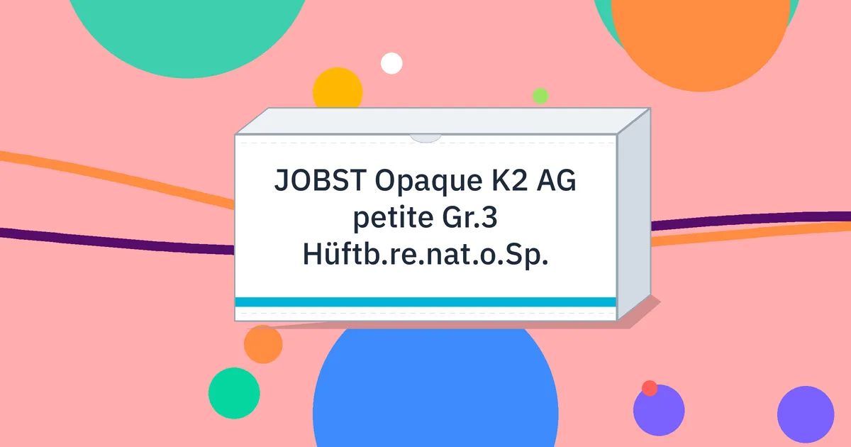 Symbolbild: Packung mit der Aufschrift JOBST Opaque K2 AG petite Gr.3 Hüftb.re.nat.o.Sp. (PZN 13115495) – Verfügbarkeit und Bezug in Apotheken in Frankfurt am Main