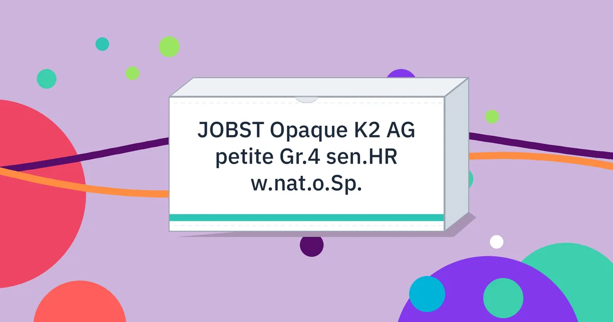 Symbolbild: Packung mit der Aufschrift JOBST Opaque K2 AG petite Gr.4 sen.HR w.nat.o.Sp. (PZN 11256820) – Verfügbarkeit und Bezug in Apotheken in Frankfurt am Main