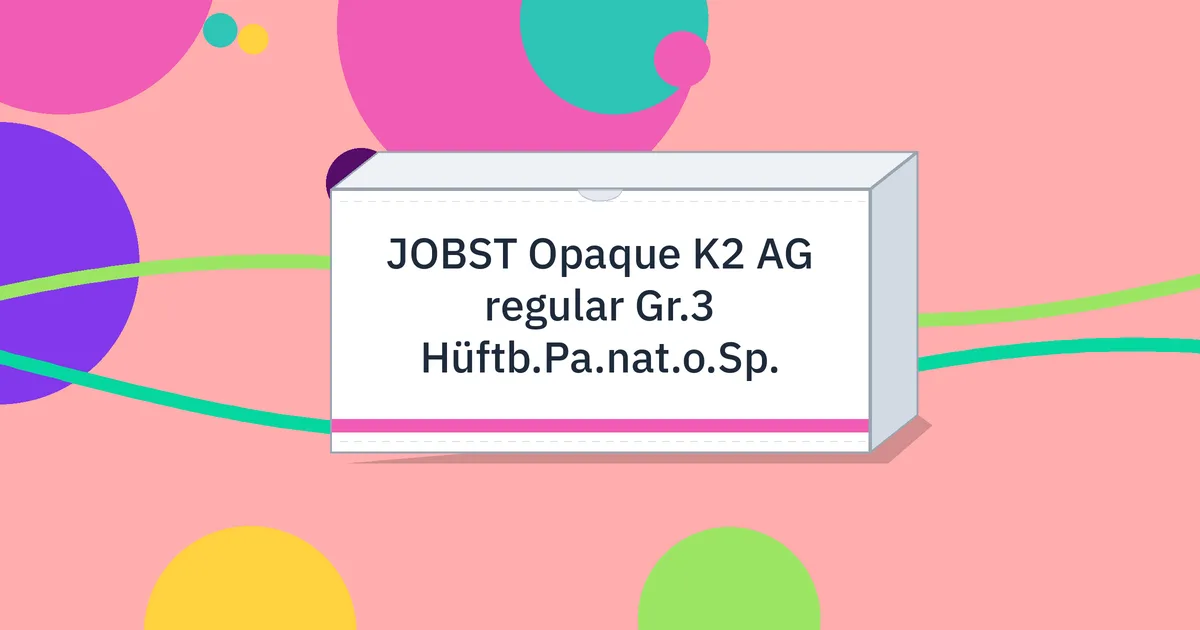 Symbolbild: Packung mit der Aufschrift JOBST Opaque K2 AG regular Gr.3 Hüftb.Pa.nat.o.Sp. (PZN 13116968) – Verfügbarkeit und Bezug in Apotheken in Frankfurt am Main